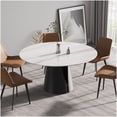 Contemporary Round Pedestal Dining Table, White Stone Top Black Metal ...