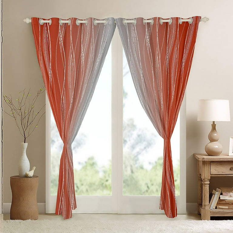 Coral And Grey Curtains YST Gradient Coral And Grey Window Curtains