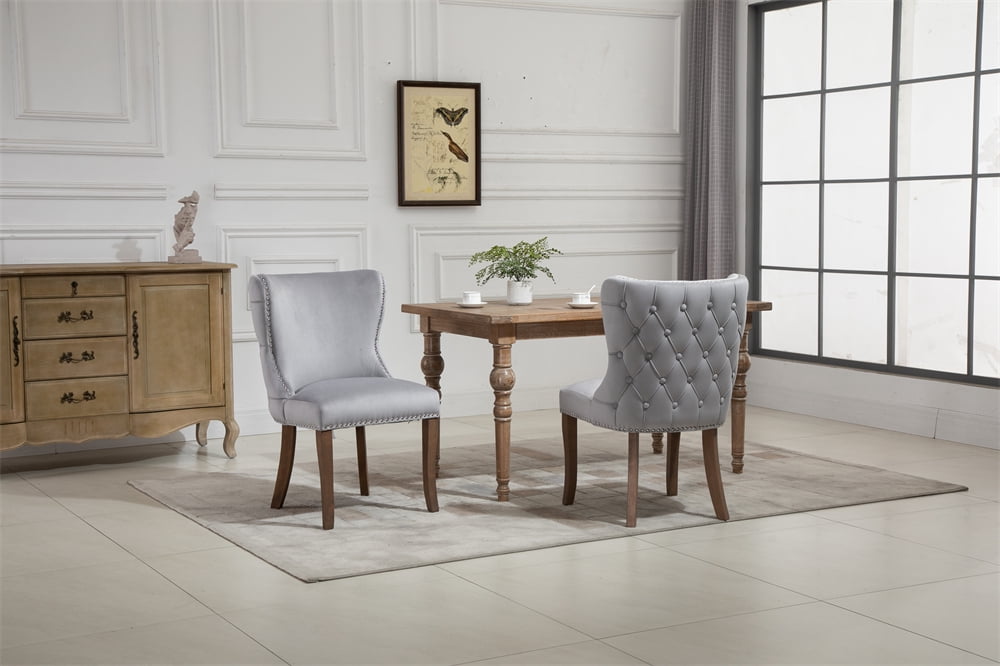 2 Piece Dining Chairs Set, Button Tufted Kitchen Chair with Nailhead ...