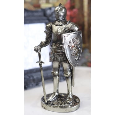 Crusader Knight Statue Silver Finishing Cold Cast Resin Statue 7" (8714 ...