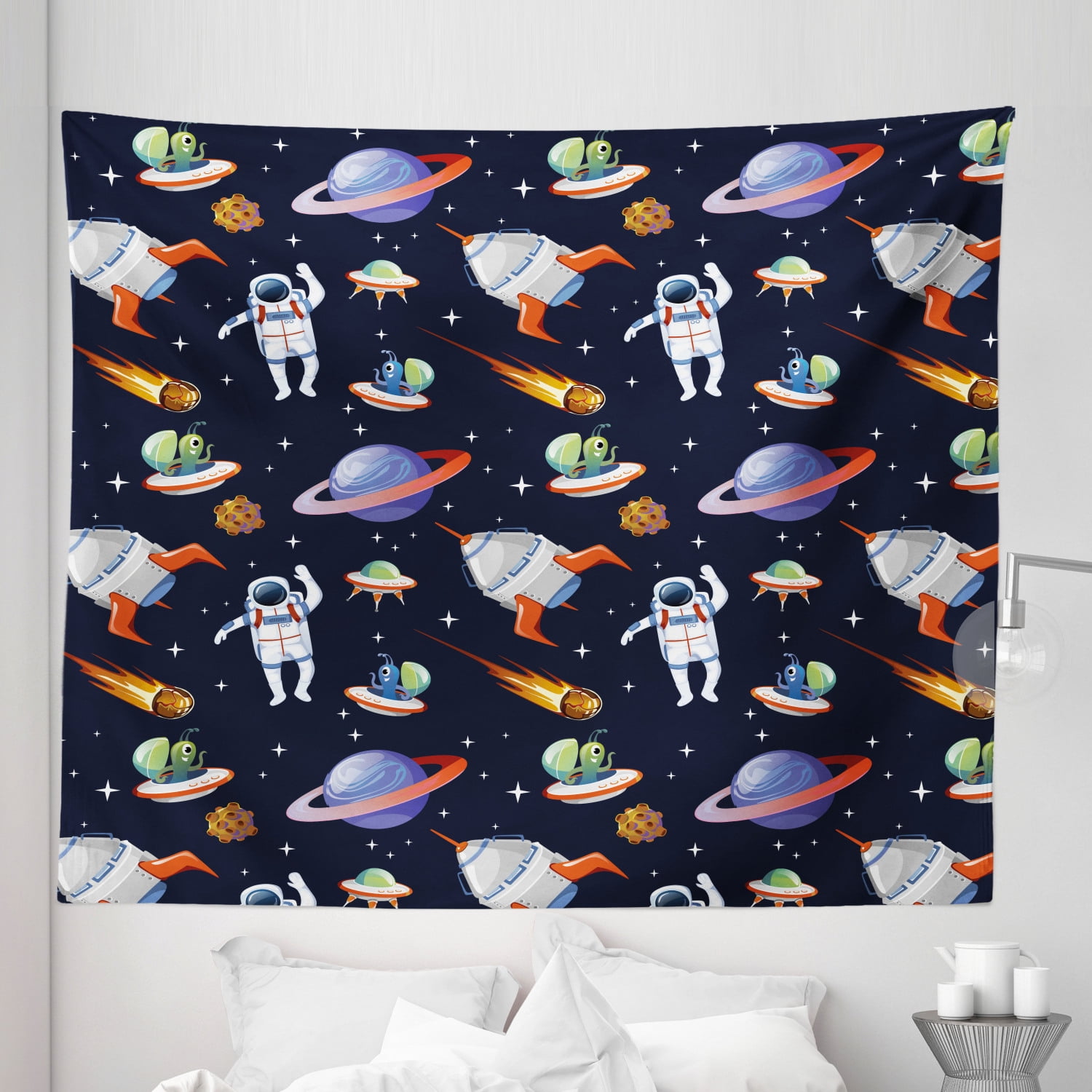 Alien Tapestry, Galaxy Asteroid Astronaut UFO Spaceship Outer Space ...