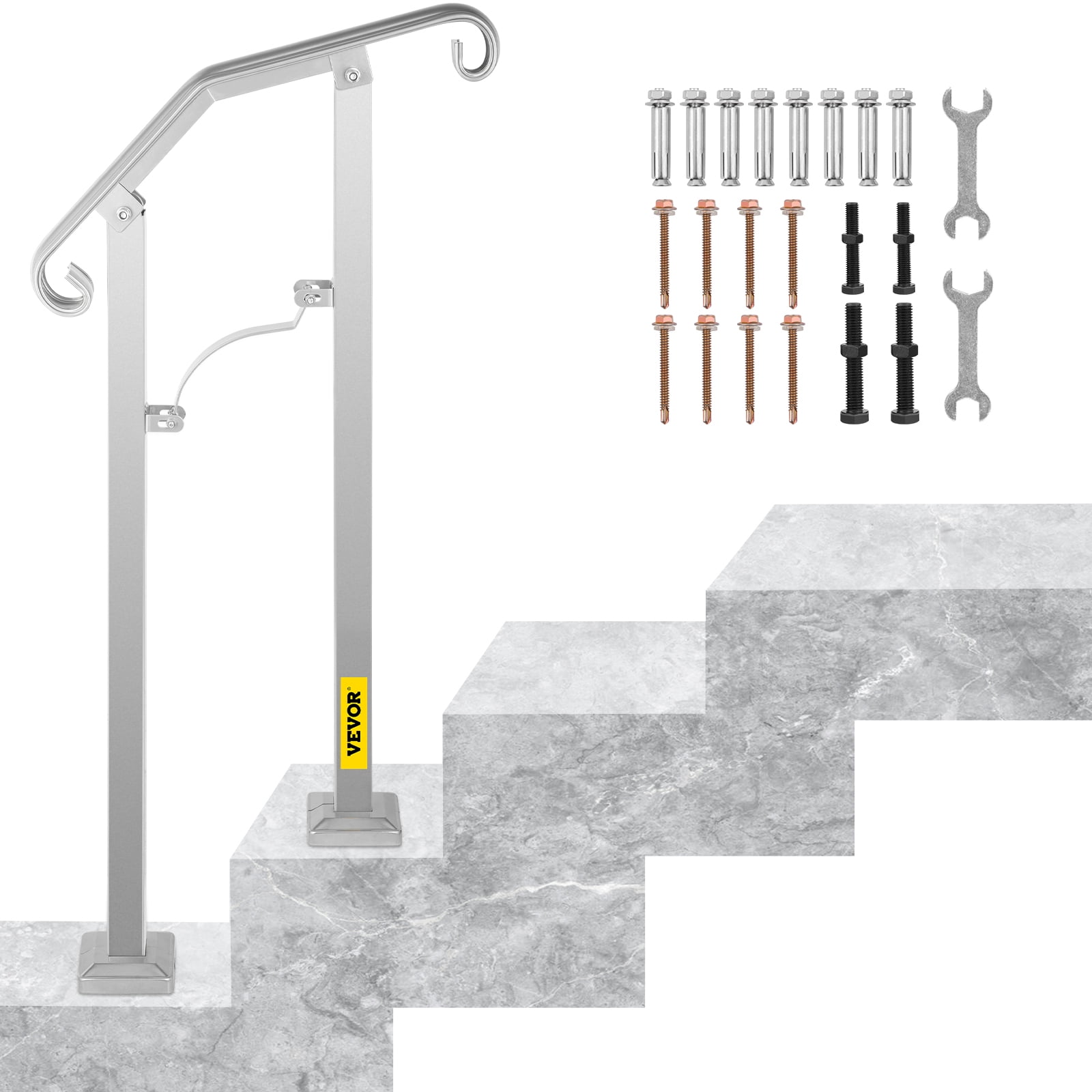 VEVOR Outdoor Stair Railing, Adjustable Alloy Metal Hand Railing, Fit 1 ...