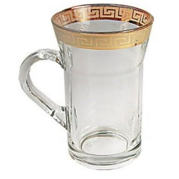 Middle Eastern Classic Gold Rim Trim Design Chai Tea Glass Cup 6-Piece ...