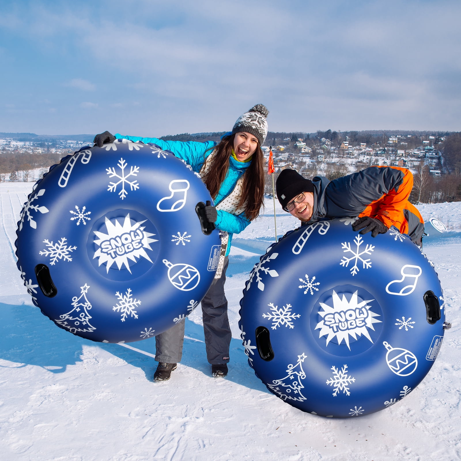 HEJULIK Snow Tube Super Big Inflatable Snow Sled Heavy Duty Snow Tube ...