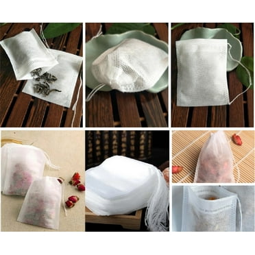100Pcs Mesh Drawstring Tea Bags Heat Seal Loose Leaf Filter Spice Herb ...