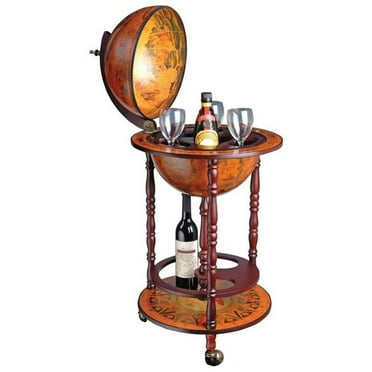 Costway Italian-Style Wood Globe Wine Bar Stand with Storage Shelves ...