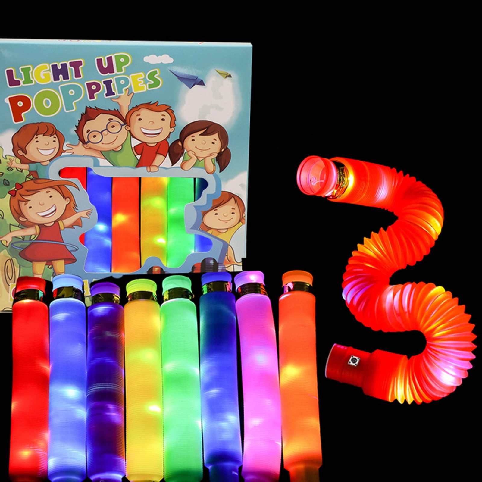 Jaspee 6/12pcs Glowing Pop Tubes Light-Up Pop Tube Fidget Tube Improve ...