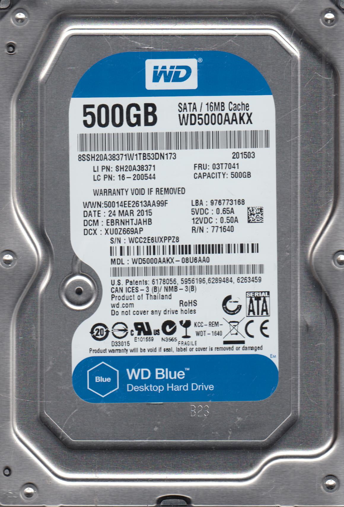 WD5000AAKX-08U6AA0, DCM EBRNHTJAHB, Western Digital 500GB SATA 3.5 Hard Drive - Walmart.com