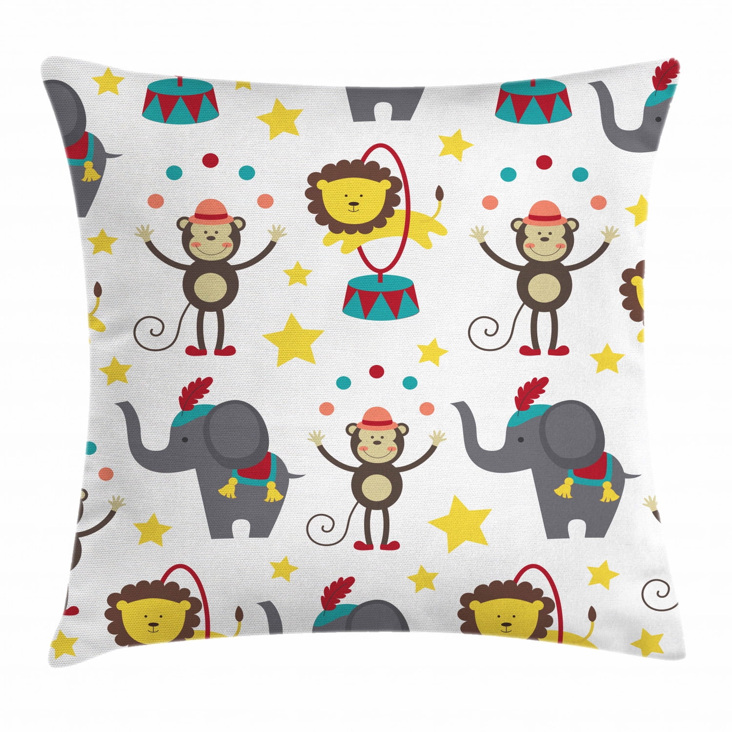 Circus Throw Pillow Cushion Cover, Doodle Design of Juggler Monkey ...