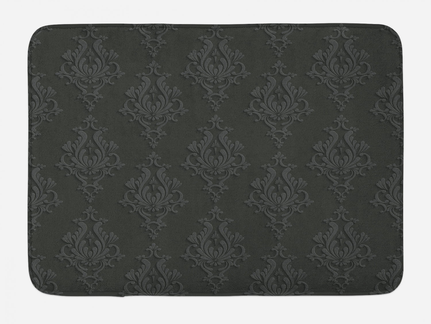 Dark Grey Bath Mat, Antique Damask Pattern in 3D Style Classic Old ...