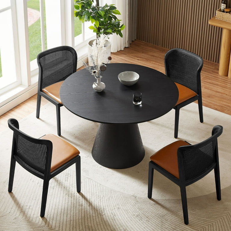 Kevinplus 47.24 Round Dining Table Modern Kitchen Table Circular MDF Finish Tabletop for Leisure Coffee Table BLACK Walmart