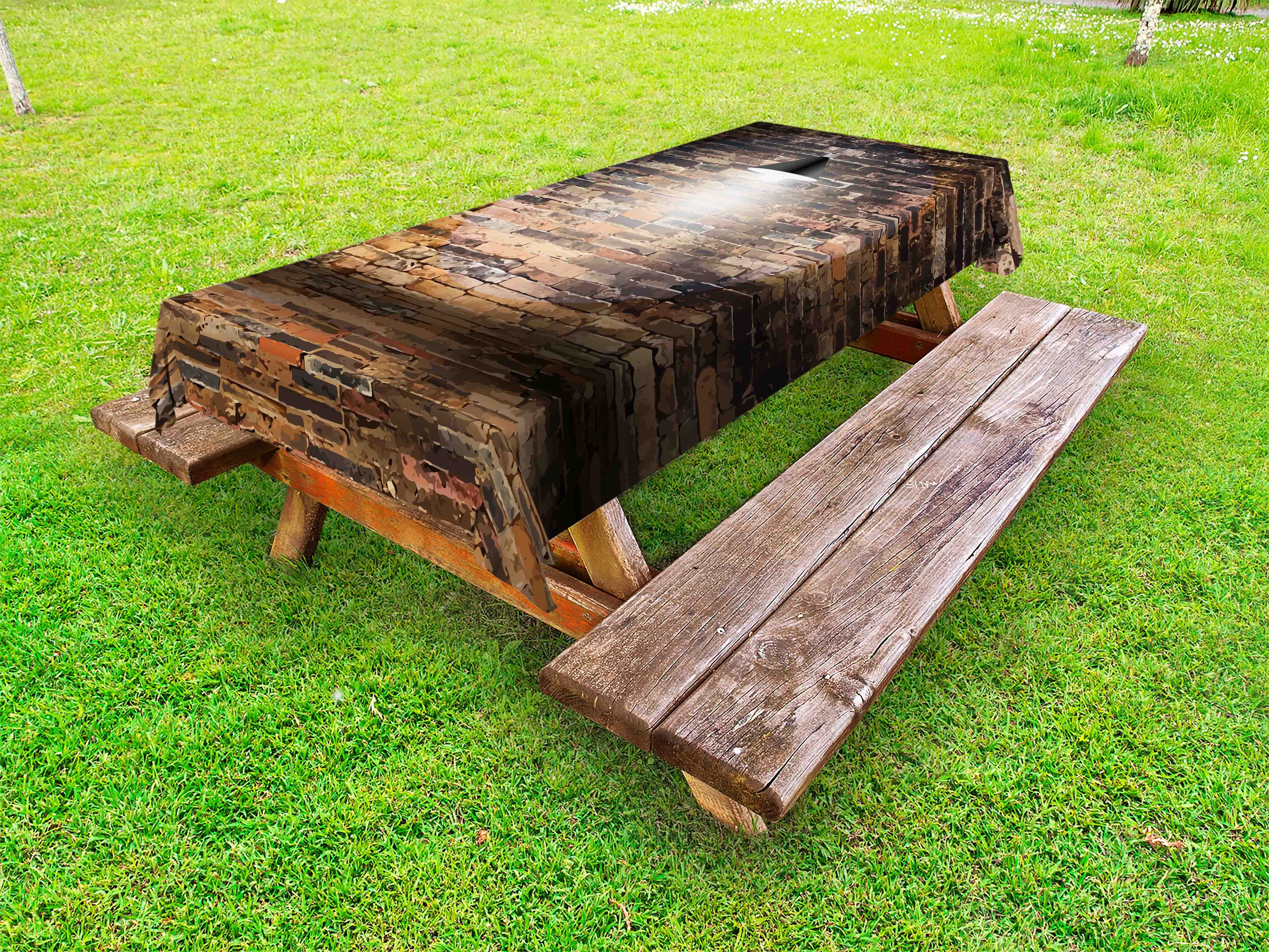 Brick Wall Outdoor Tablecloth, Dark Cracked Bricks and Ceiling Urban ...