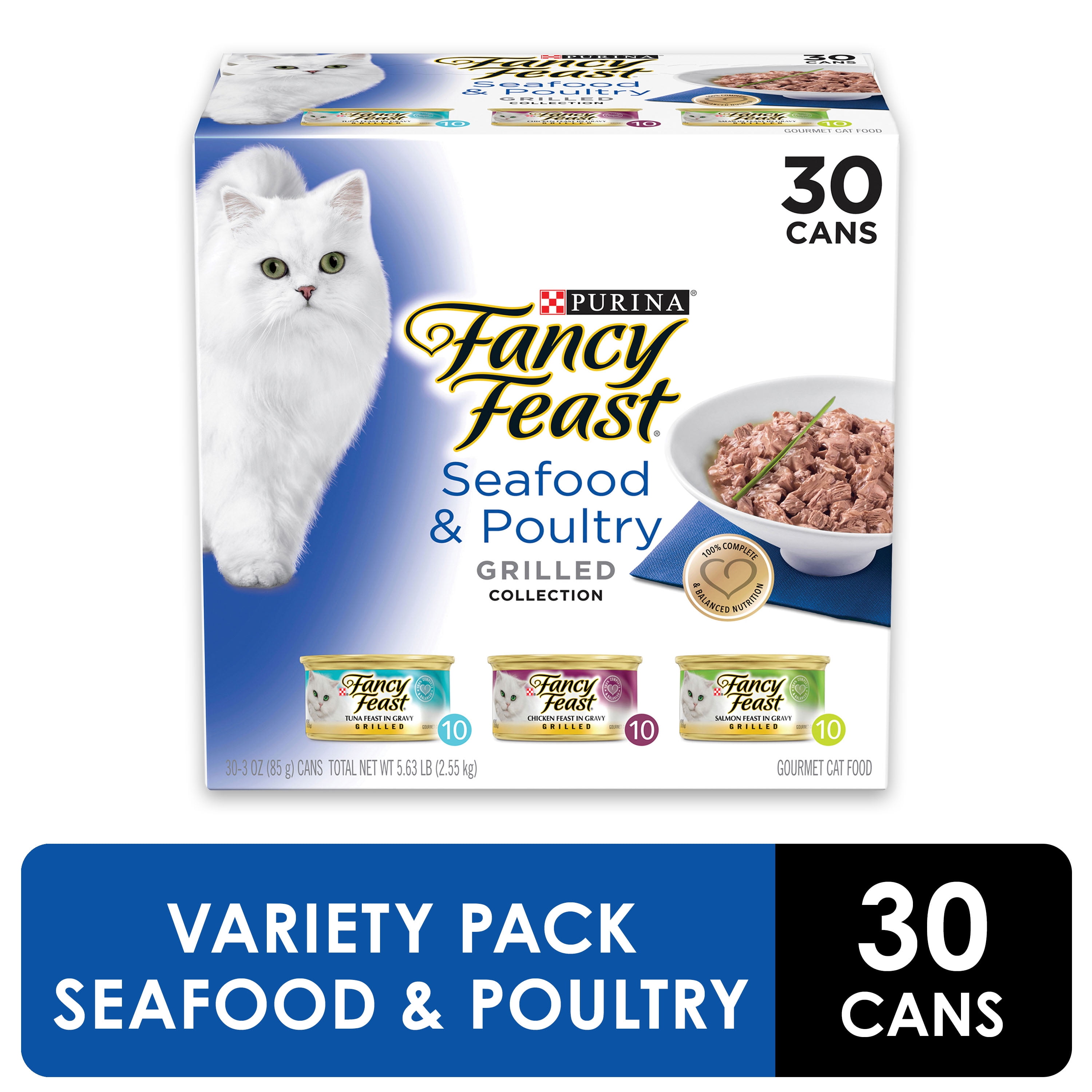 30 Pack Fancy Feast Grilled Gravy Wet Cat Food Variety Pack Seafood