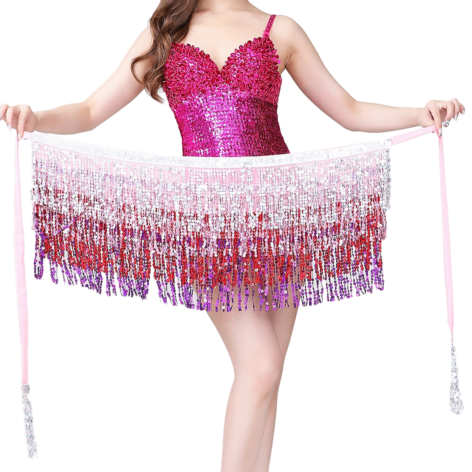 Lentejuelas Hip Tassel Boho Belly Dance Streamer Mujeres Dancewear Wrap ...