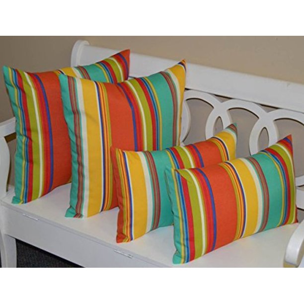Set of 4 - Decorative Throw Pillows - Bright Colorful Stripe 20"x20 ...