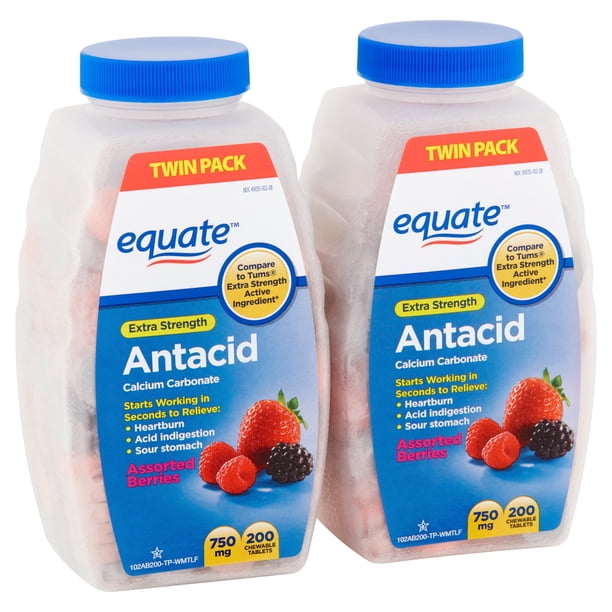 Equate Extra Strength Antacid Assorted Berries Chewable Tablets, 750 mg ...
