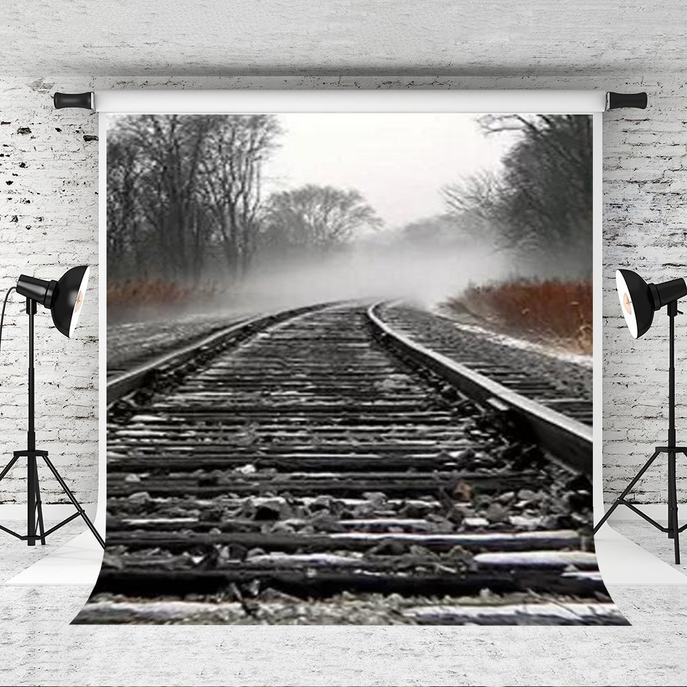 HelloDecor Polyester Fabric 5x7ft Train Track Photography Backdrop ...