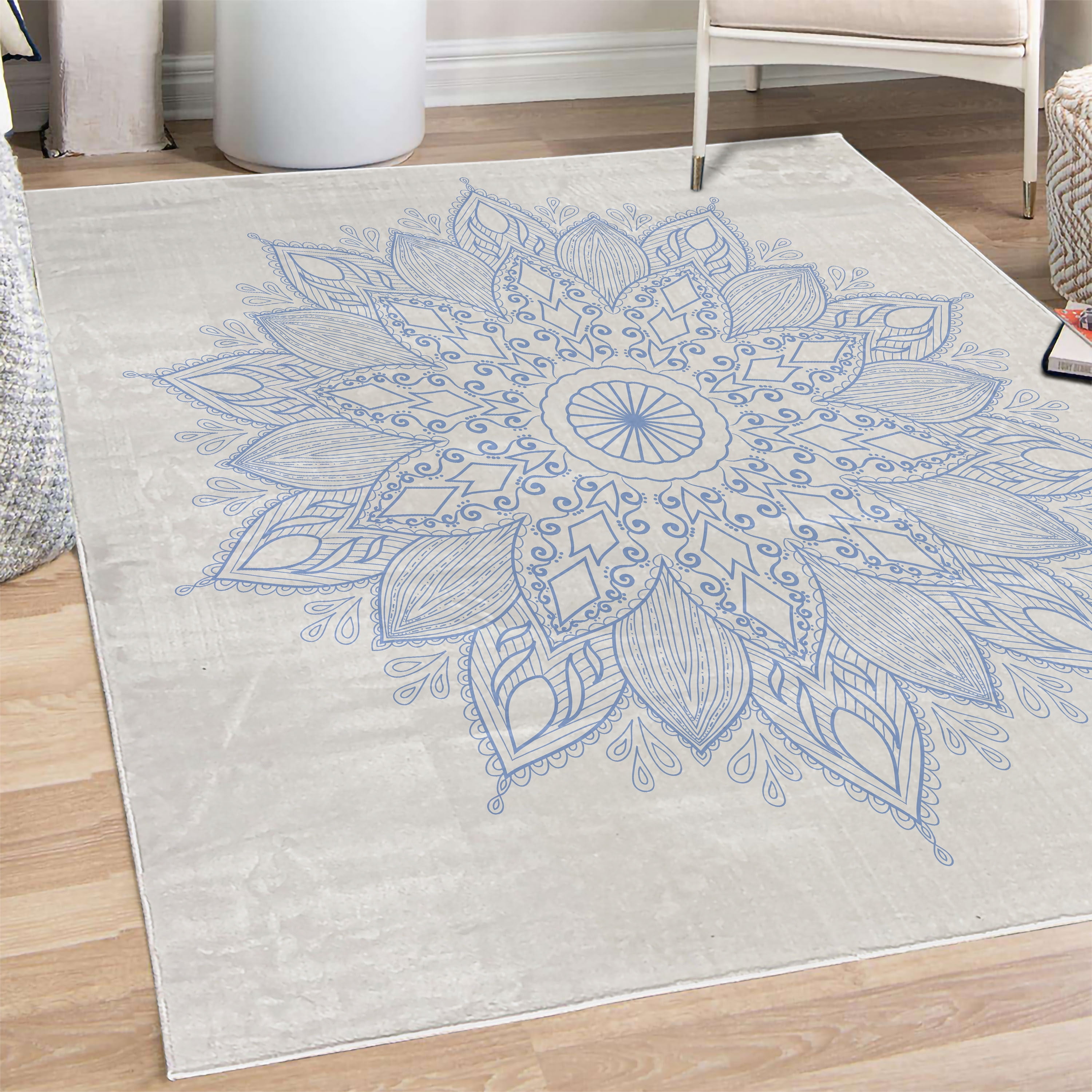 Mandala Decorative Rug, Lotus Inspired Flower Lace Circle Ornate Retro ...