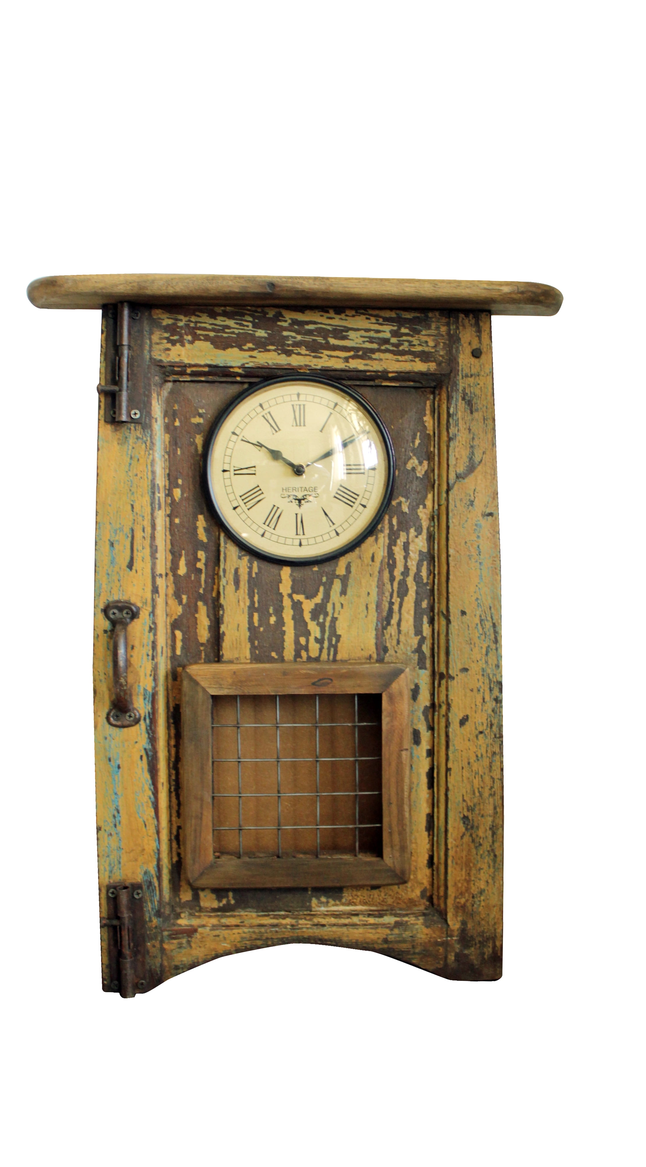 Wooden Wall Clock with Pendulum made from Recycled Wood, Mustard Brown ...