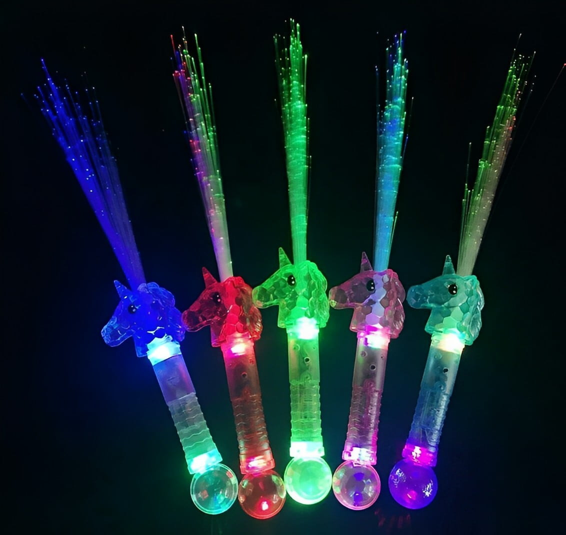 LED Light up Unicorn Wands Glow Fiber Optic Wands Assorted Color Party ...