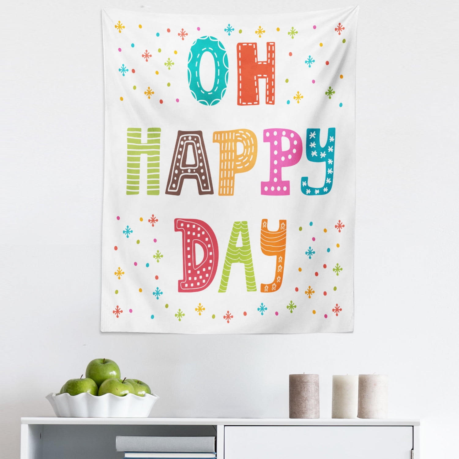 Wording Tapestry, Doodle Colorful Typography Oh Happy Day Words with ...