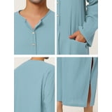 Unique Bargains Men's Nightshirt Cotton Sleep Shirt Side Split Long ...