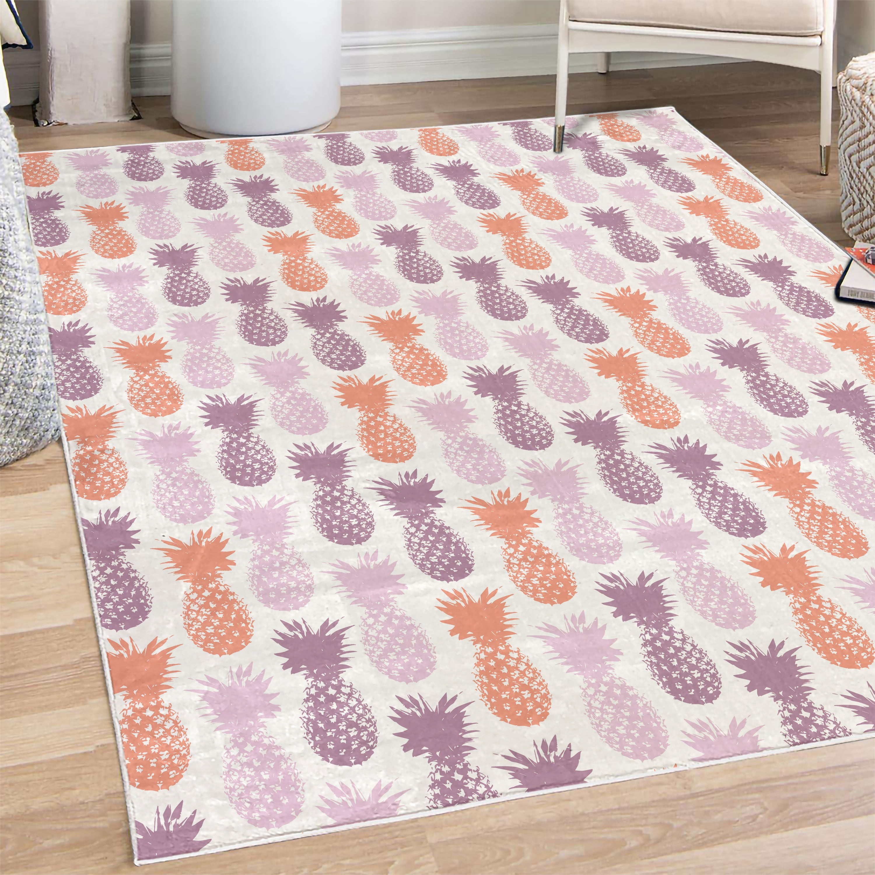Pineapple Decorative Rug, Summer Island Tropic Fruit Pattern Stamped ...