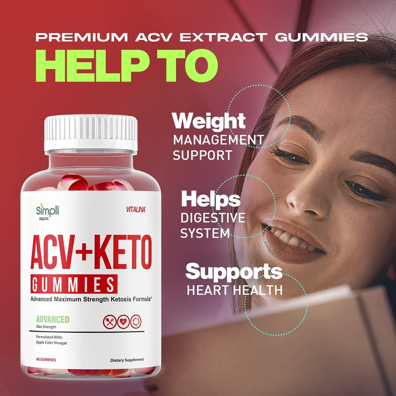 Buy 5 Pack) Official Simpli Health ACV Gummies , Advanced Formula, 5 ...