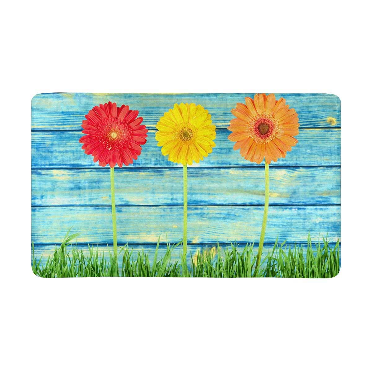 MKHERT Summer Colorful Daisy Flowers on Turquoise Blue Wood Doormat Rug ...