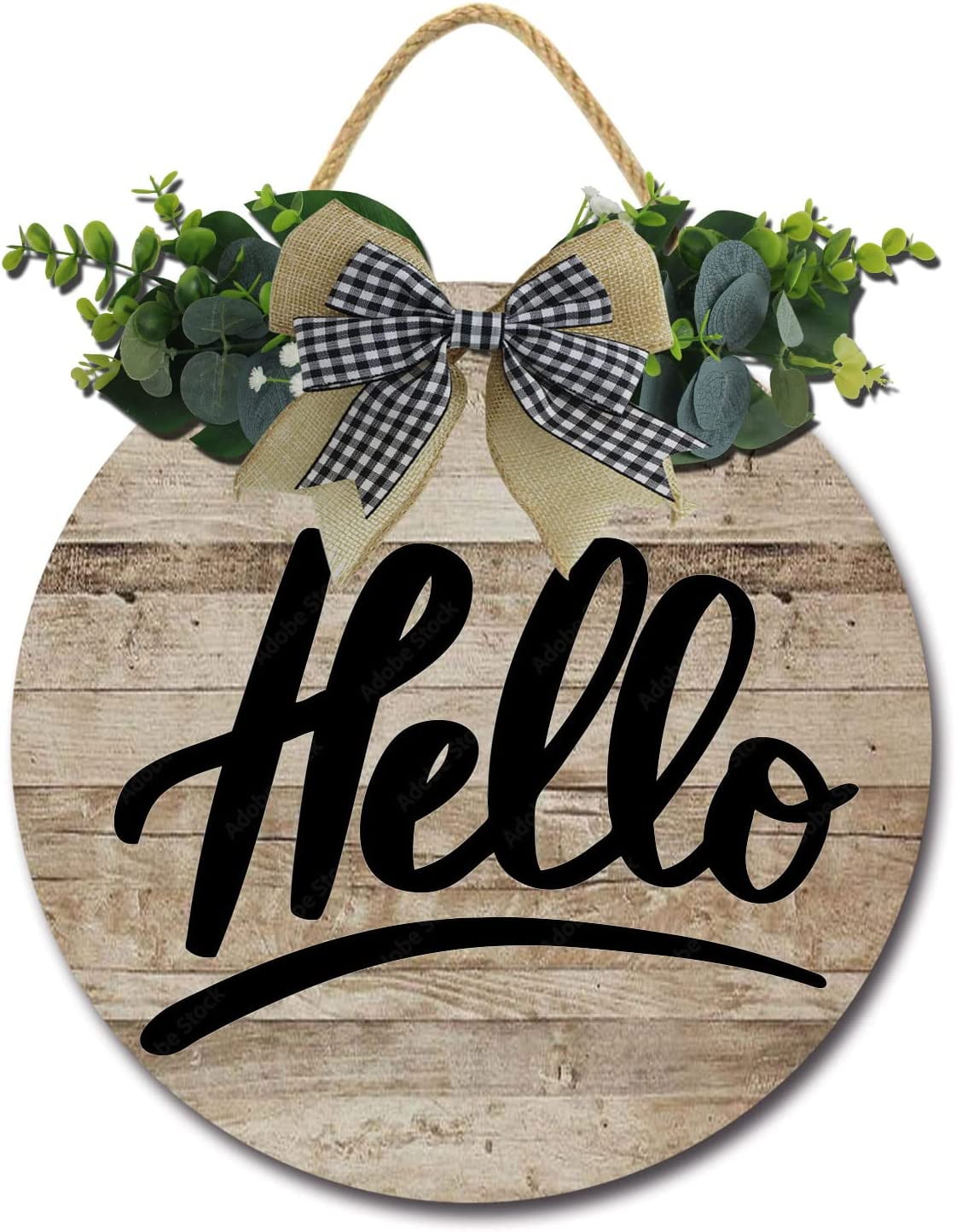 Eveokoki 11" Hello Wreath Hanging Welcome Sign Front Door Signs Wooden ...