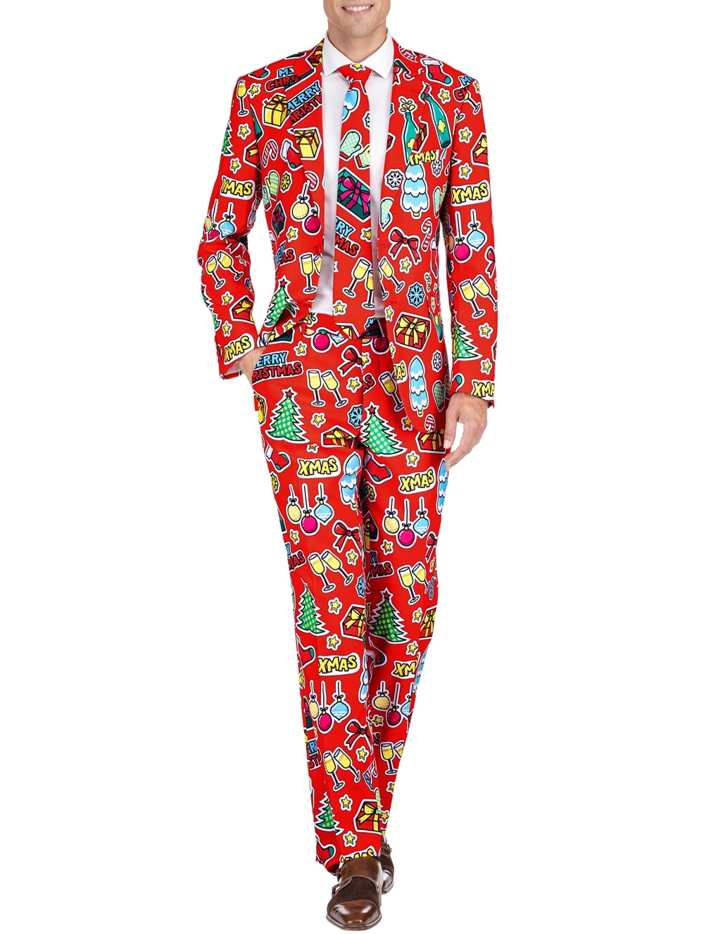 Braveman Men's Classic Fit Ugly Christmas Suits with Matching Tie ...