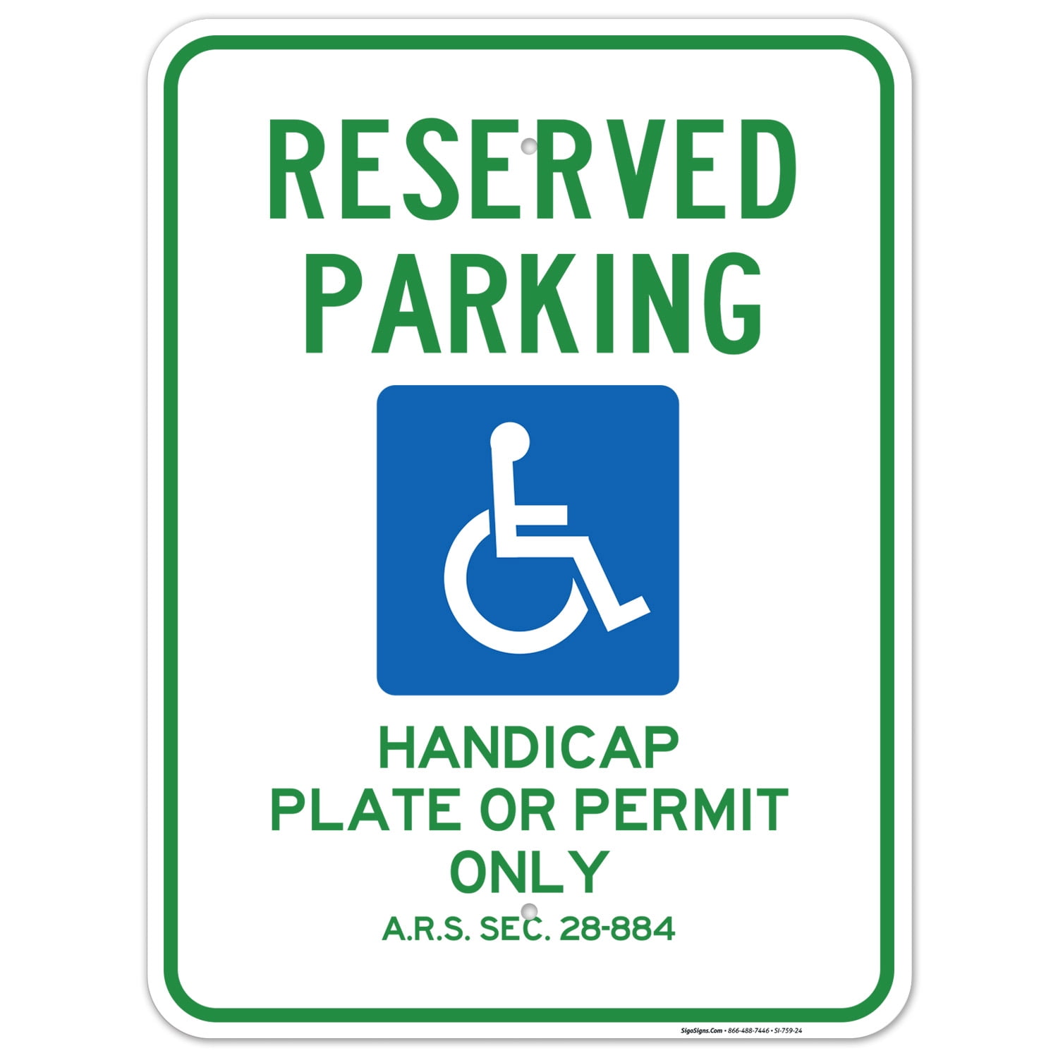 Arizona Reserved Handicap Parking Sign, Parking By Plate Or Permit Only ...
