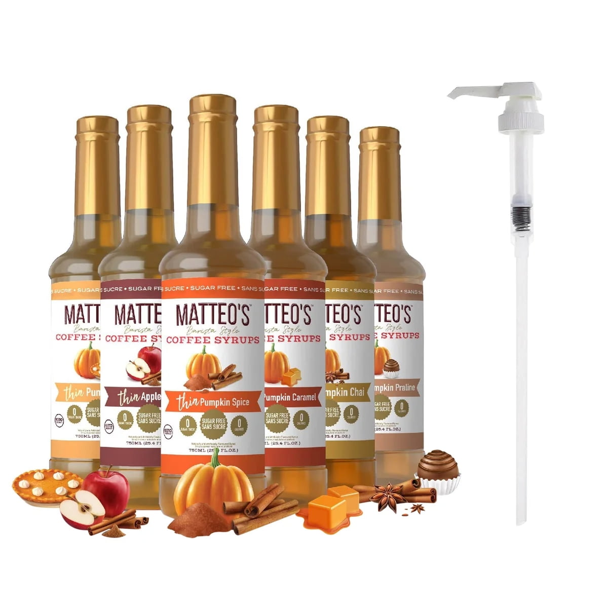Matteo's Sugar-Free Coffee Syrup, Harvest Variety Pack, 6 × 750 mL + 1 ...