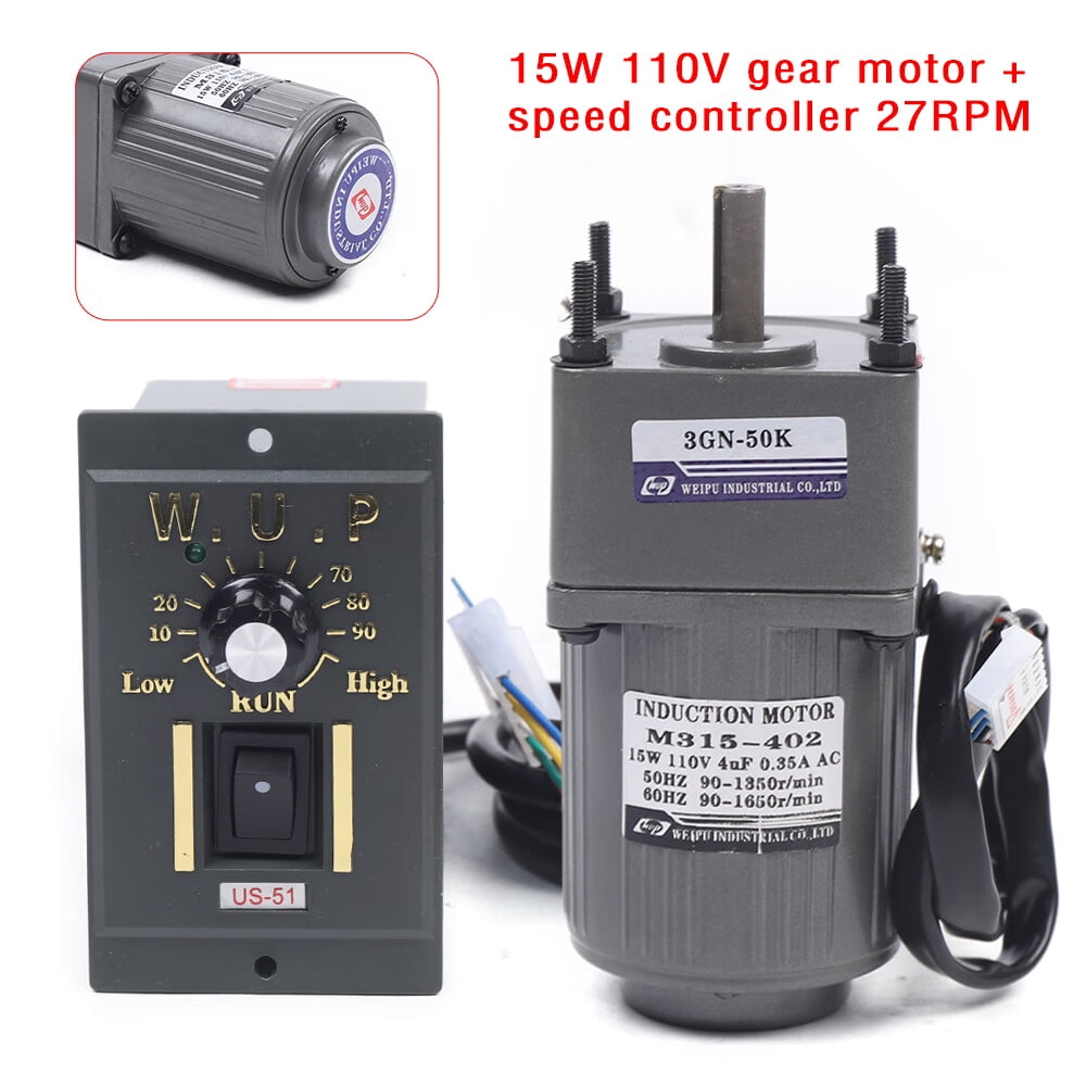 Aiqidi 15W 50K 110V AC Gear Motor Electric Variable Speed Controller ...