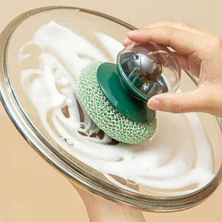 Round Dish Scourer Cleaning Ball with Short Handle for Removing Tough ...