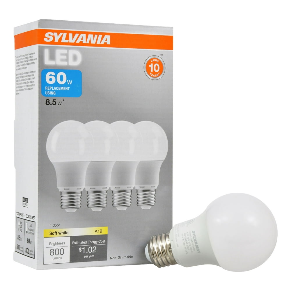Sylvania LED Light Bulbs, 8.5W (60W Equivalent) Soft White, 4-count - Walmart.com - Walmart.com