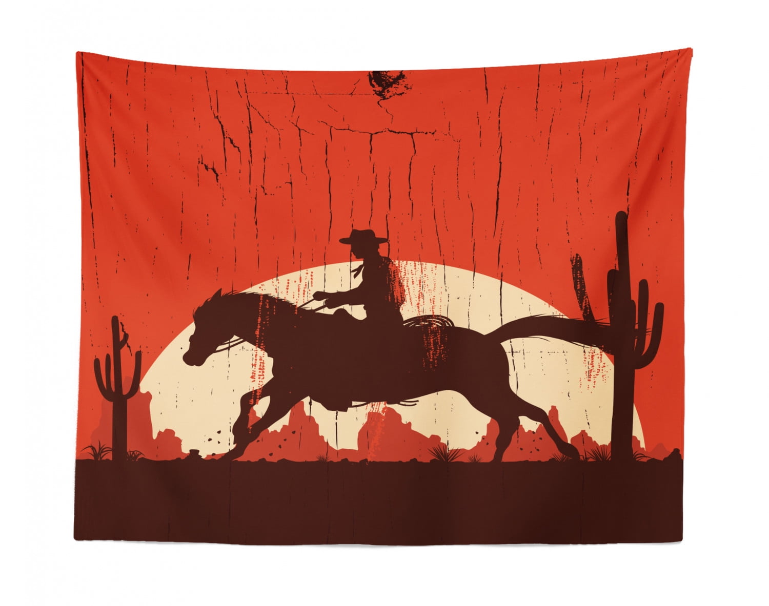 Western Horse Tapestry, Watercolor Cowboy Silhouette Doing Horseback ...