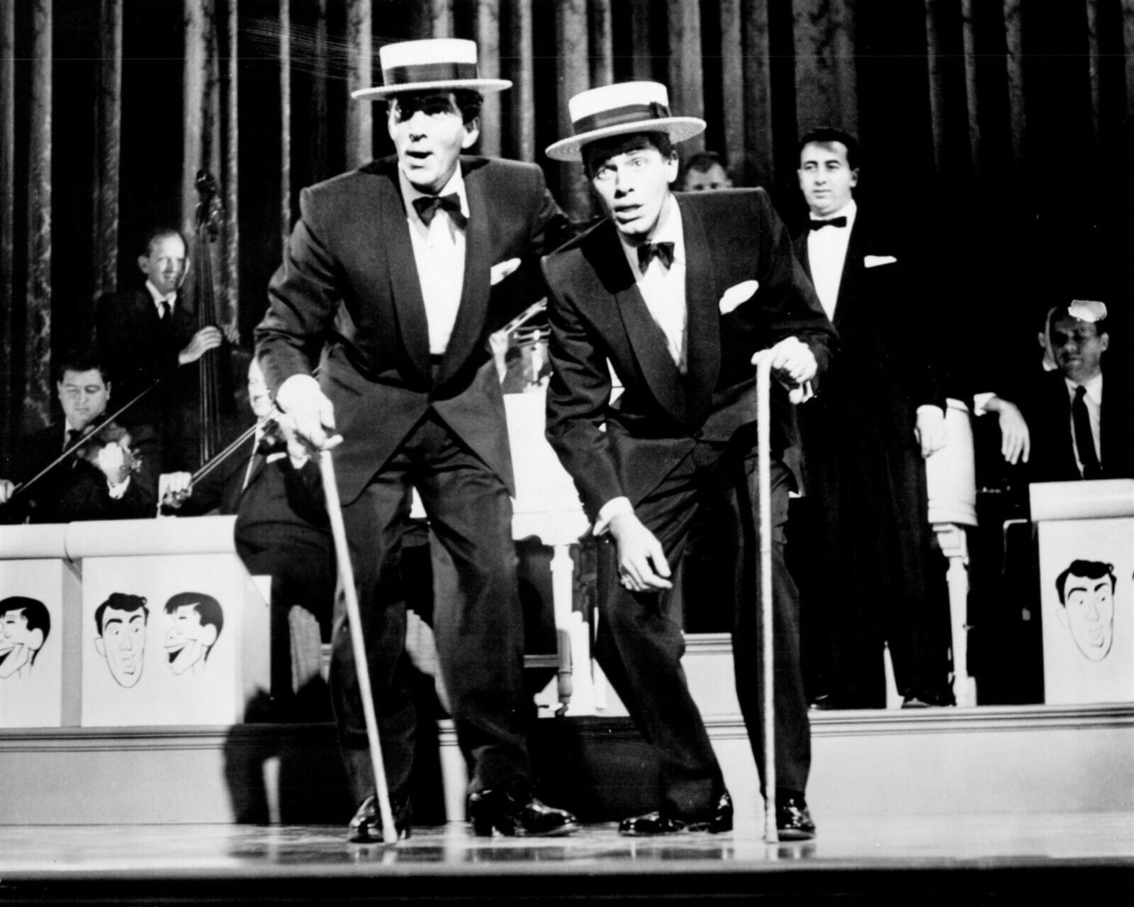 Jerry Lewis & Dean Martin on stage perform dance with hats & canes 8x10 ...