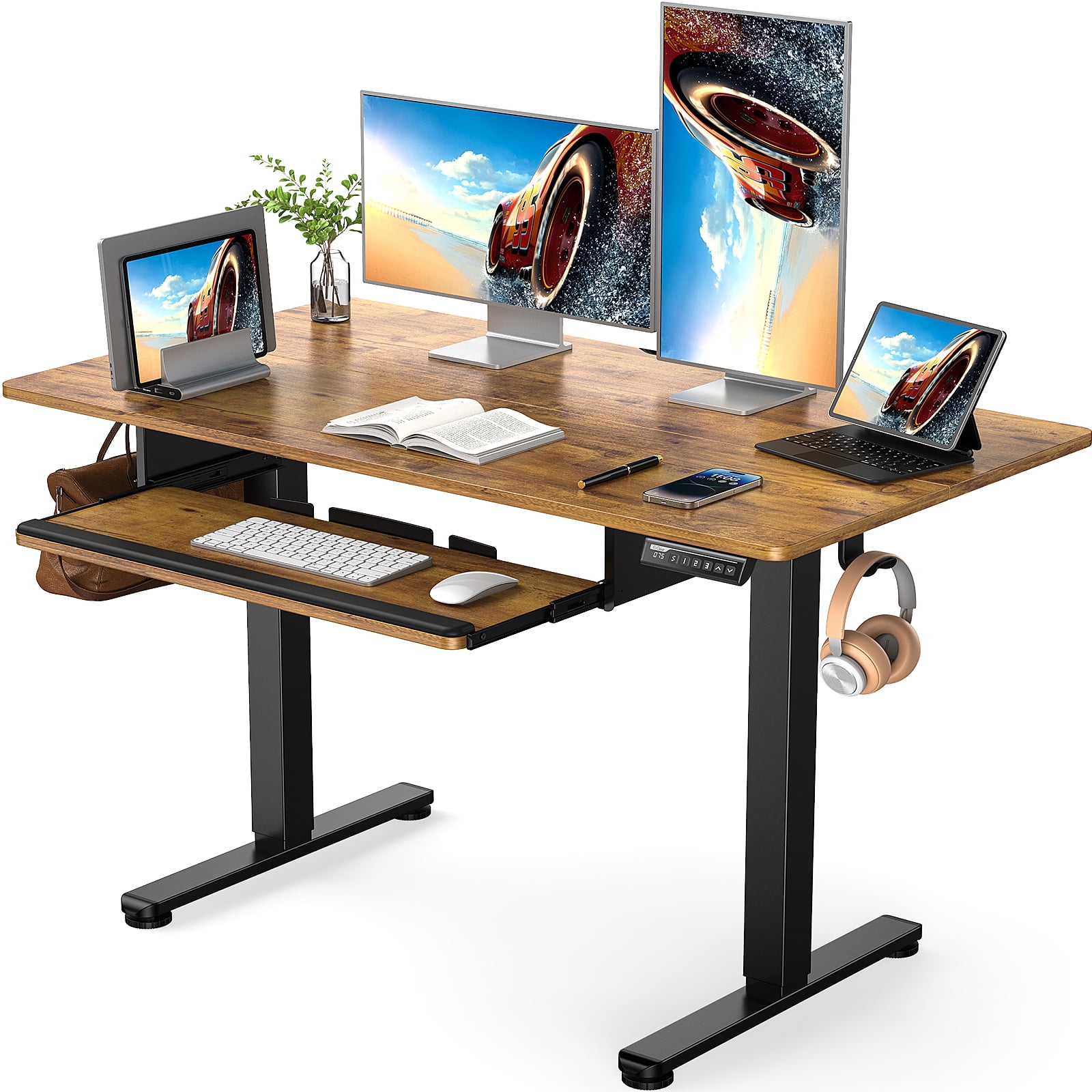 Electric Standing Desk with Keyboard Tray, Adjustable Height Sit Stand ...