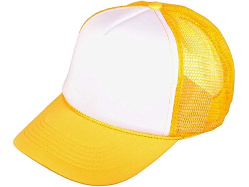 Buck Caps Unisex Mid Profile Mesh Back Trucker Snapback Hat (White/Gold ...