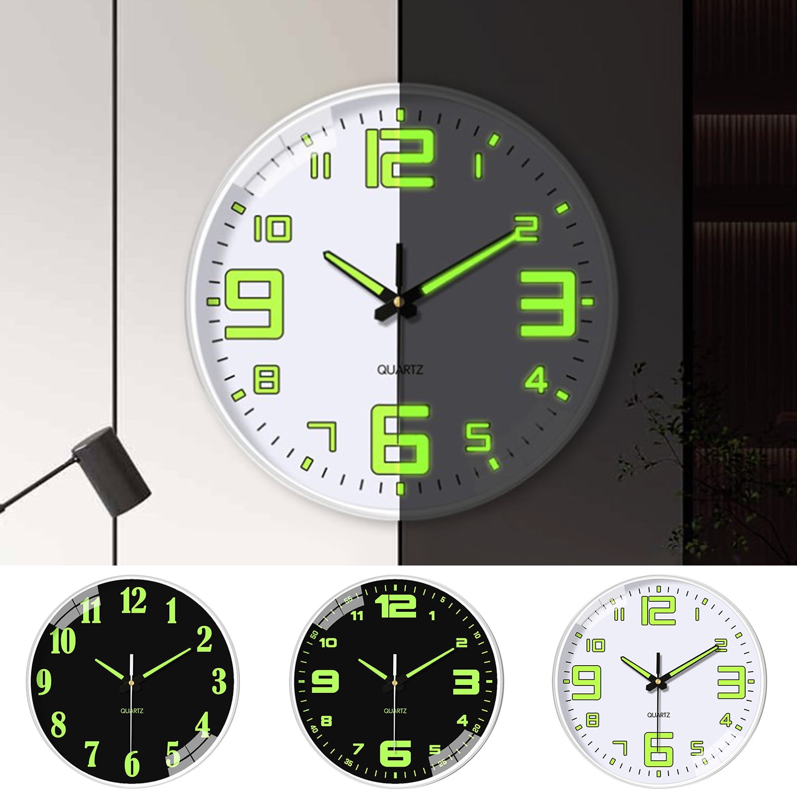 Anvazise Wall Clock Glow in The Dark Large Dial Battery Operated 30cm ...