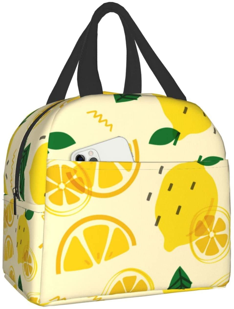 NICKSUN Lemon Pattern Lunch Bag, Insulated Portable Lunch Bag for Women ...