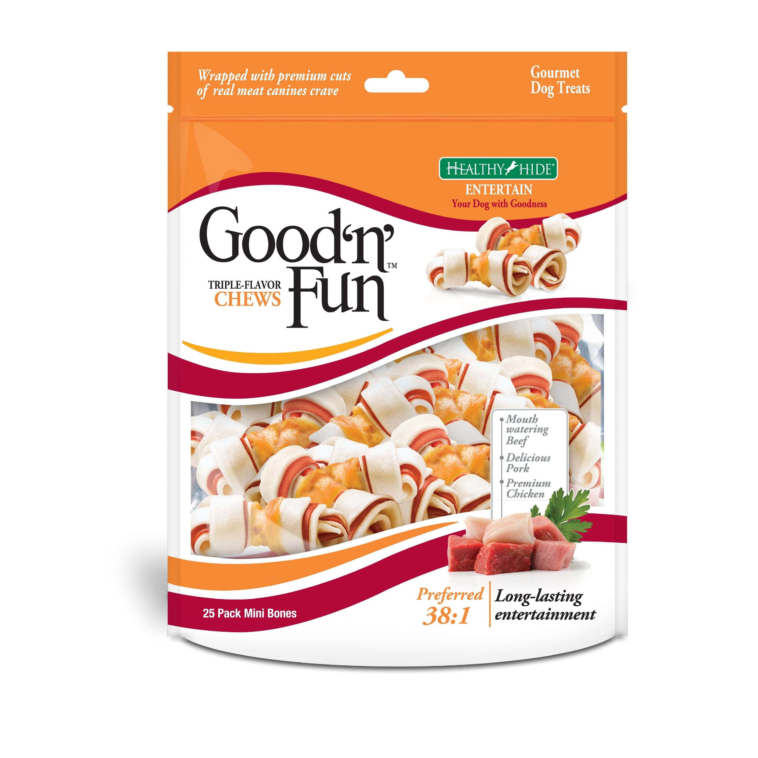 Good 'n' Fun Triple Flavor Chews for Dogs, Mini Bones, 25 Count (11.4 ...