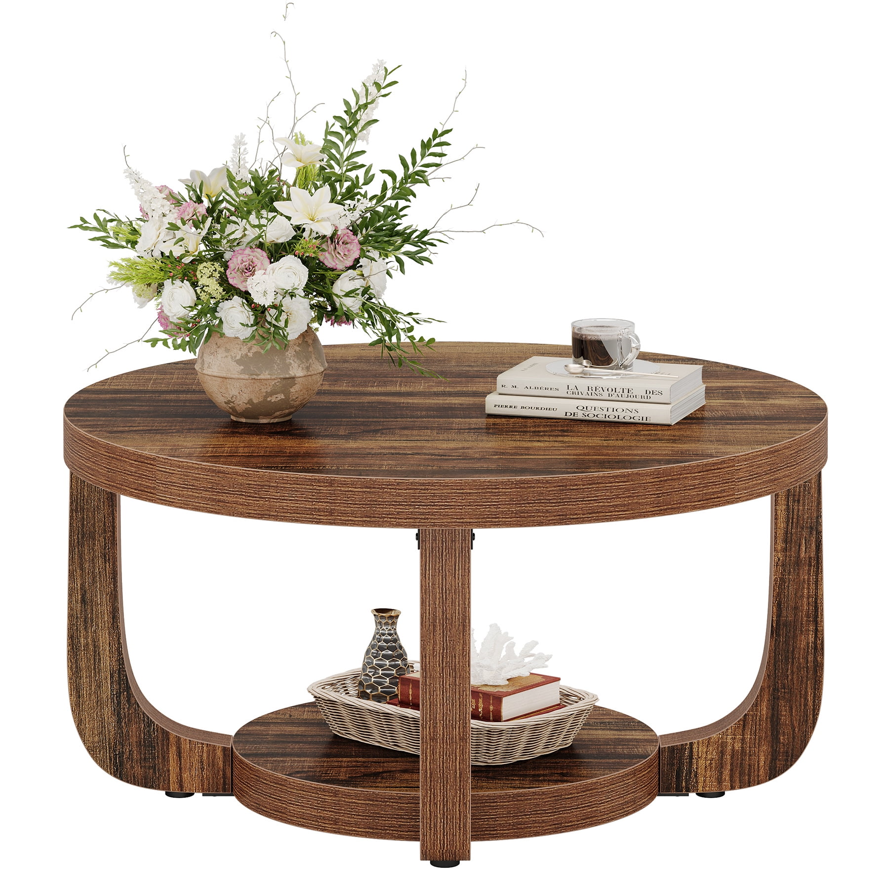 Click here for Fnova 2-Tier Round Coffee Table With Storage Shelf... prices