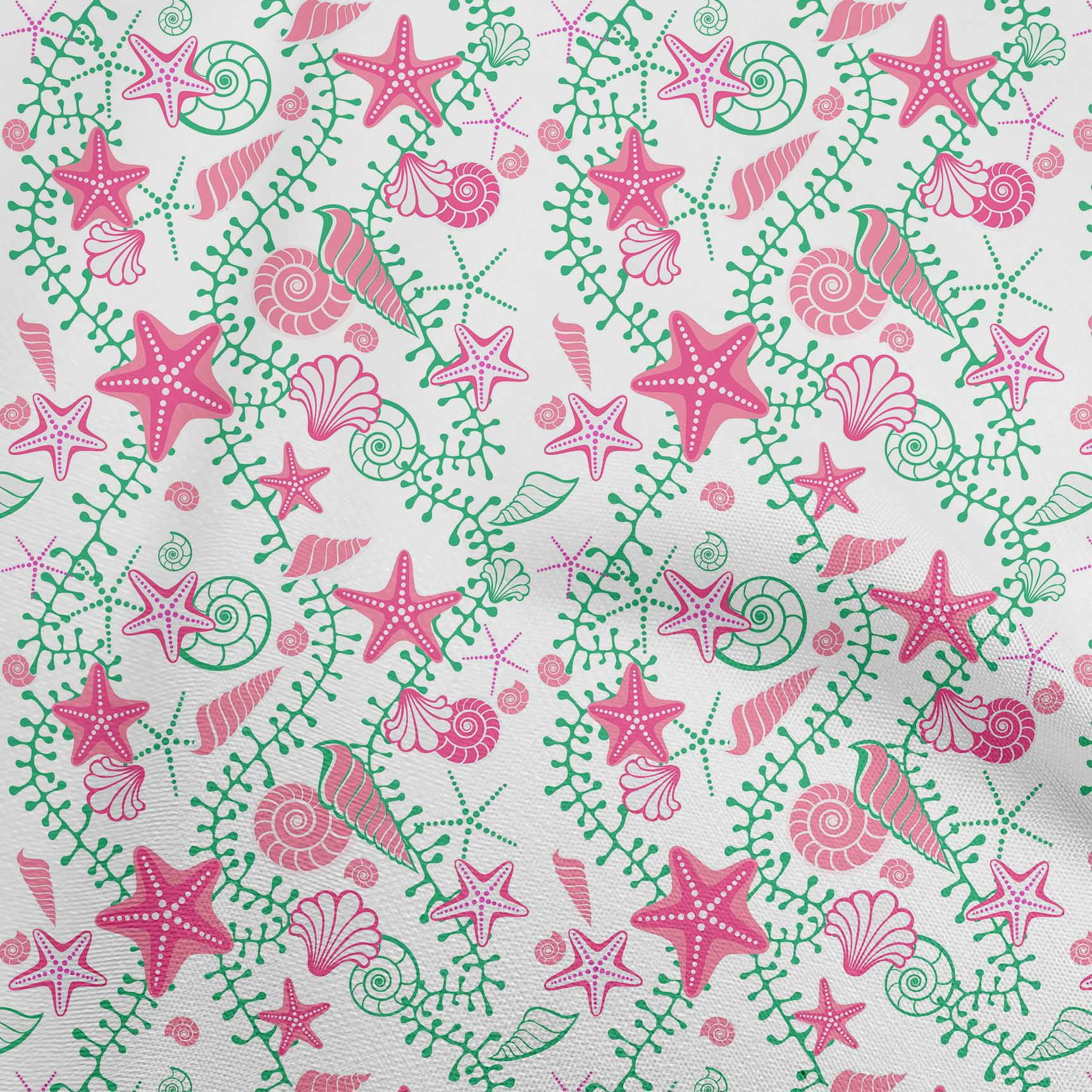 oneOone Cotton Flex Pink Fabric Beach Starfish &Shell Dress Material ...