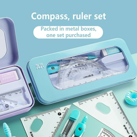 7PCS/Set Stationery Kit Students Examination Study Ruler Compasses ...