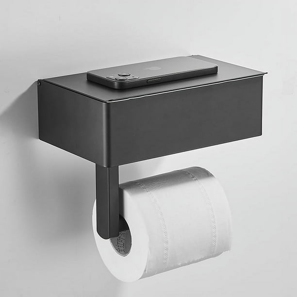 Soporte de papel higiénico adhesivo negro con almacenamiento, dispensador de toallitas ...