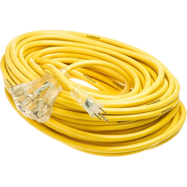 Coleman Cable 12/3 100' Sjtw (3 outlet) Yellow Jacket Lighted End ...