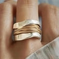Two-Tone Wrapped Wire Spinner Ring, Boho Hammered Wide Band Ring-Two ...