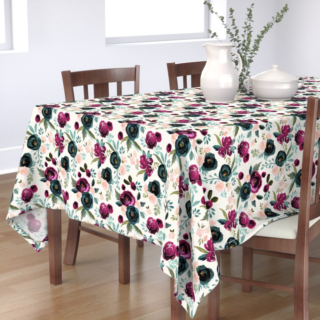 Tablecloth Floral Watercolor Purple Spring Flower Roses Blue Teal ...